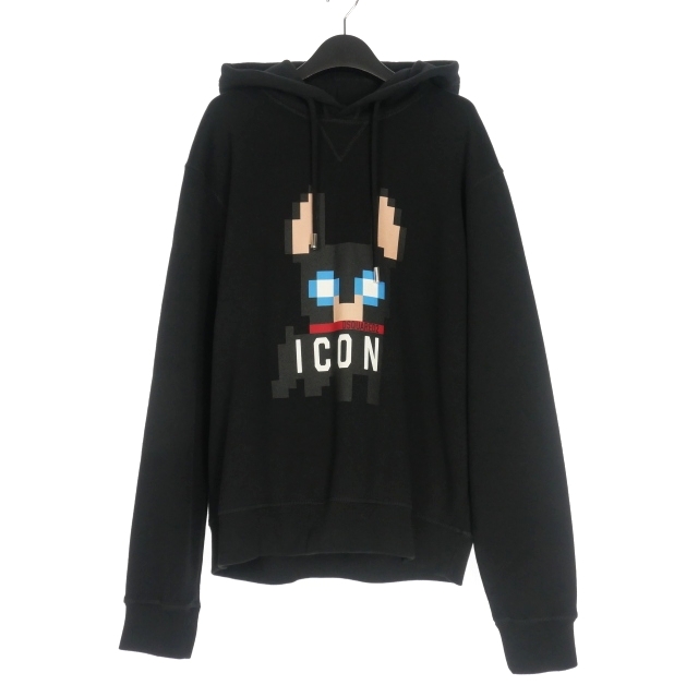 【中古】ディースクエアード 23AW ICON COOL HOODIE プリント フーディ パーカー 長袖 M ブラック 黒 S79GU0105