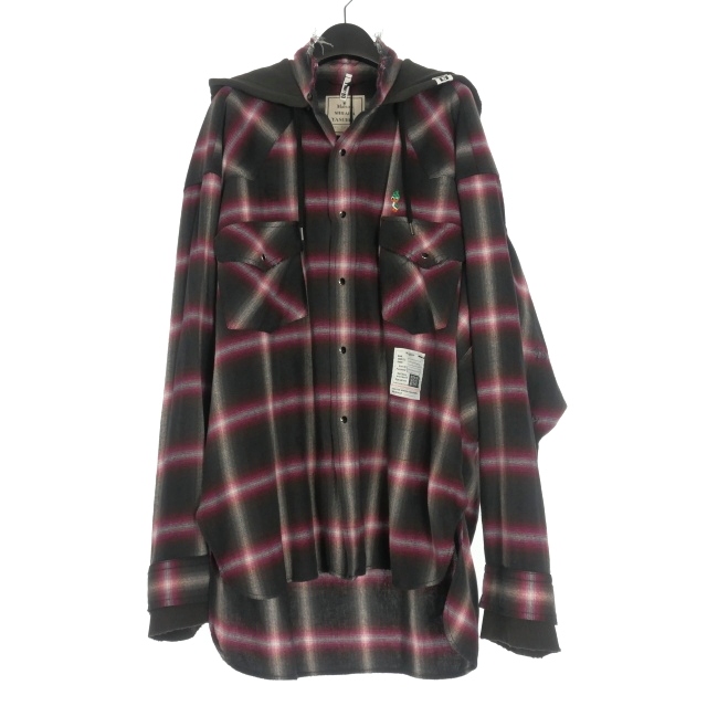 【中古】未使用品 ミハラヤスヒロ MIHARA YASUHIRO 25AW Hoodie Combine Checkered Shirt フード付き チェックシャツ