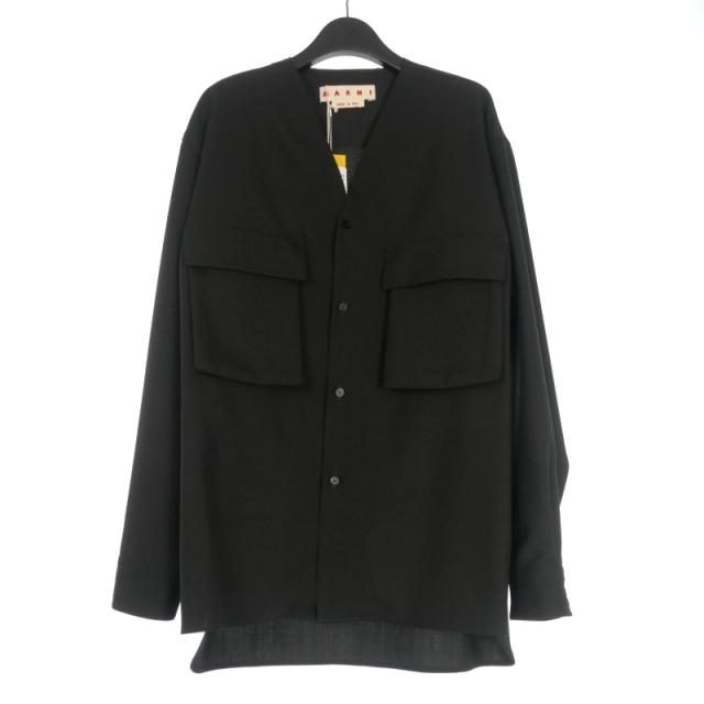 【中古】未使用品 マルニ MARNI 25AW  ウールトロピカルノーカラーシャツ 長袖 48 ブラック 黒 CUMU0369A1 国内正規