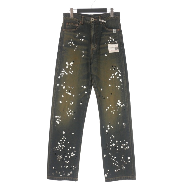 【中古】未使用品 ミハラヤスヒロ 25AW EMBELLISHED JEANS ラインストーン デニムパンツ 44 インディゴ A15PT025-0