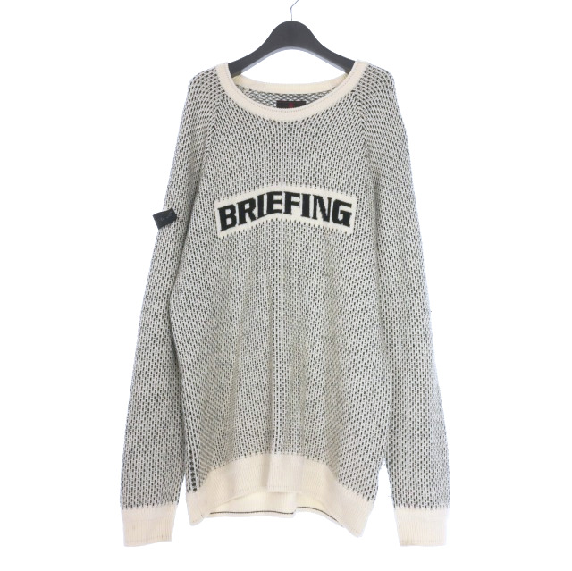 【中古】ブリーフィング BRIEFING MERINO WOOL LOGO CREWNECK KNIT ロゴ クルーネックニット セーター L ホワイト