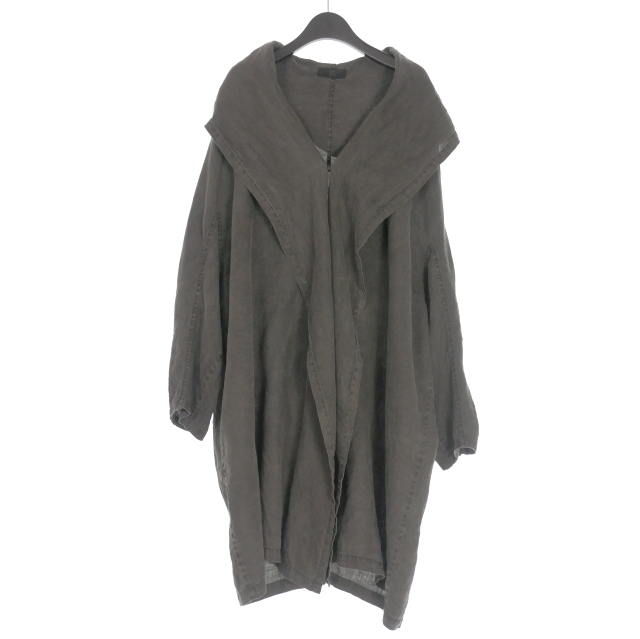 【中古】ワイズ Y's ヨウジヤマモト フード付き リネンロングシャツ シャツジャケット 長袖 2 チャコール YO-J13-301
