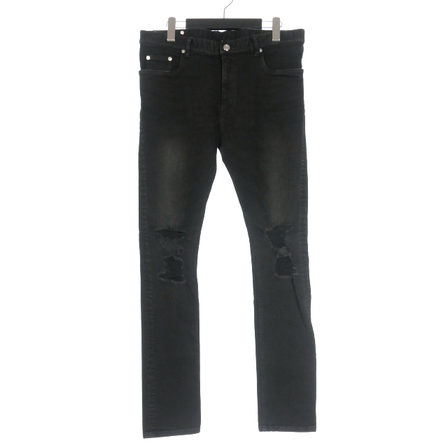 【中古】イサムカタヤマバックラッシュ ×フィクサ Stretch Skinny Clash Denim Pants クラッシュ デニム パンツ M ブラック