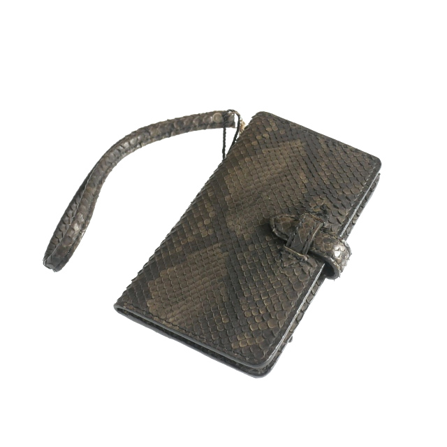 【中古】イサムカタヤマバックラッシュ ISAMU KATAYAMA BACKLASH パイソン墨染め レザー スマホケース 携帯カバー