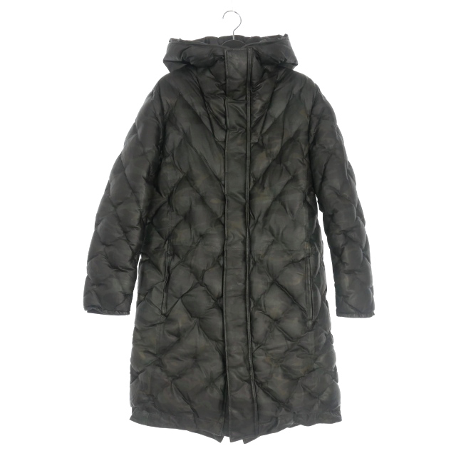 【中古】ISAMU KATAYAMA BACKLASH THE LINE カンガルーレザー カモフラ フーデッドダウンジャケット  ブラック/グリーン