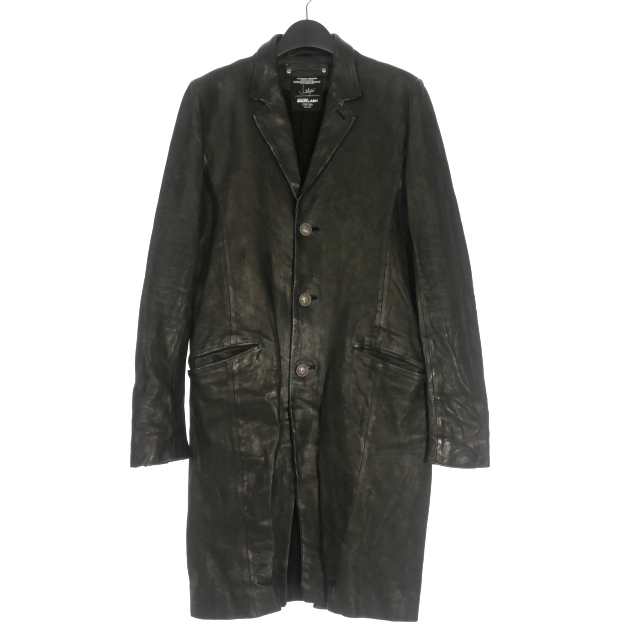 【中古】バックラッシュ ISAMU KATAYAMA BACKLASH THE LINE GUIDIカーフ ロング丈 レザーテーラードジャケット ブラック