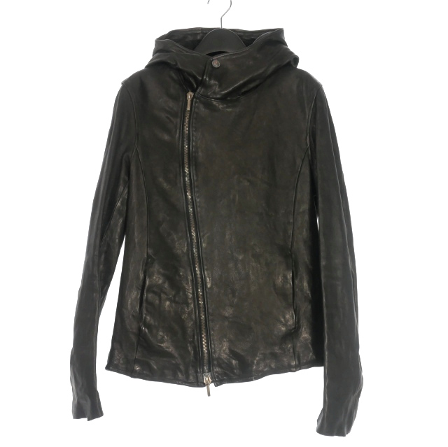 【中古】イサムカタヤマバックラッシュ THE LINE GUIDIカーフ フーデッド シングルライダースジャケット レザー