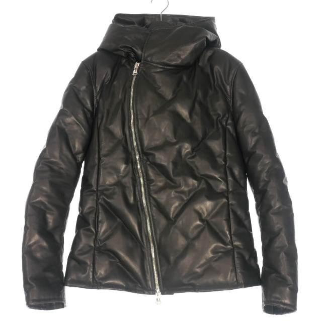 【中古】イサムカタヤマバックラッシュ レザー フーデッド ダウンジャケット ブルゾン ダイヤステッチ 長袖 ブラック 黒 メンズ