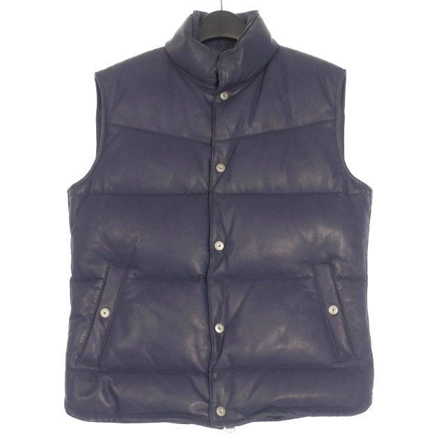 【中古】イサムカタヤマバックラッシュ ISAMU KATAYAMA BACKLASH JPステア レザーダウンベスト ジャケット M ネイビー