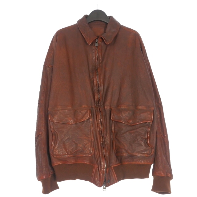 【中古】イサムカタヤマバックラッシュ ジャパンステアミモザレザー製品染め USED加工 A-2 レザーブルゾン ジャケット