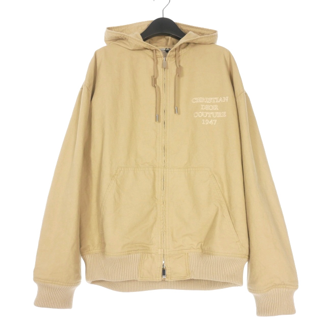 【中古】ディオール Dior 24SS Logo Embroidered ZIp-Up Hoodie フード付きジャケット ブルゾン 48 ベージュ