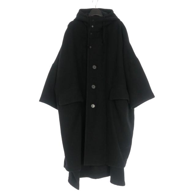 【中古】ヨウジヤマモト YOHJI YAMAMOTO REGULATION 13AW フーデッド ウールロングコート ジャケット 長袖 1 ブラック