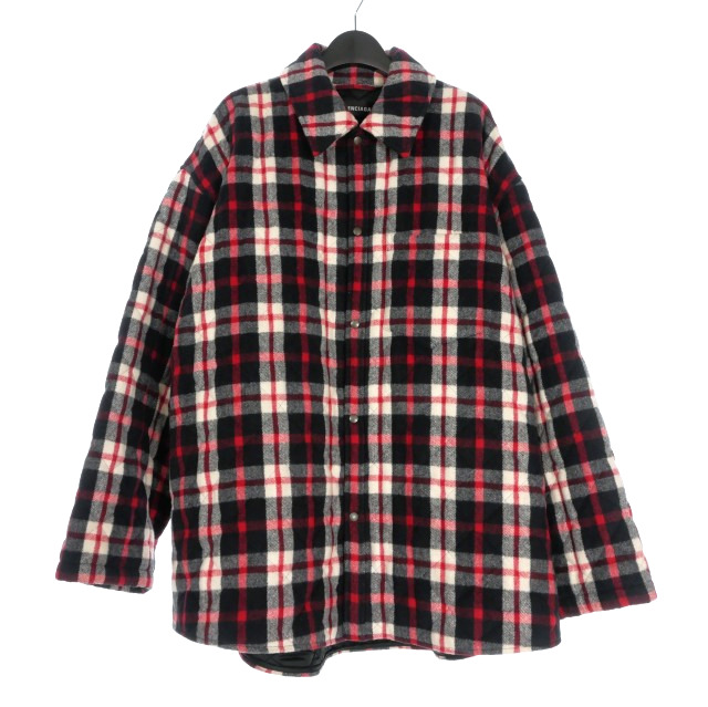 【中古】バレンシアガ BALENCIAGA 18AW キルティングチェックジャケット 中綿 ブルゾン 48 レッド  526072