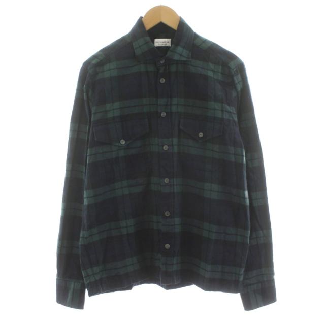 【中古】ギローバー GUY ROVER カジュアルシャツ ネルシャツ チェック柄 長袖 M 緑 グリーン 紺 ネイビー 512351