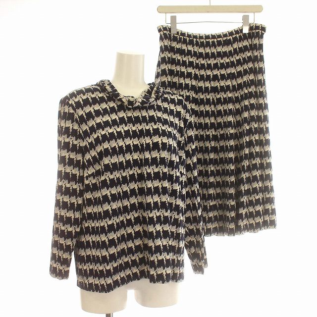 【中古】レリアン Leilian セットアップ ストレッチ カットソー ハイネック 長袖 スカート 13 L ネイビー 紺