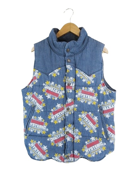 【中古】ヒステリックグラマー スーパーヒステリック デニム 中綿ベスト 01203AV01 ロゴ S インディゴ QQQ レディース