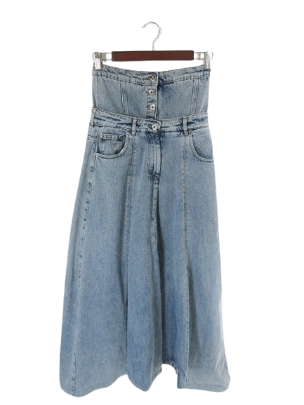 【中古】ロク Rokh スカート デニム フラップ スリット ロング ブルー サイズFR36 QQQ レディース