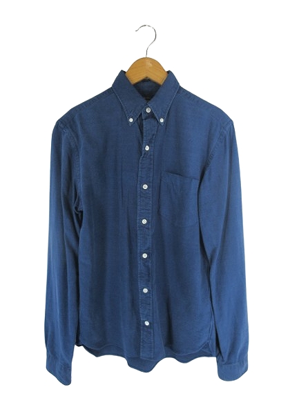 【中古】ラルフローレン ダブルアールエル RRL ボタンダウンシャツ 長袖 無地 ブルー XS  国内正規 QQQ メンズ