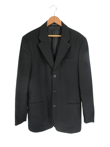 【中古】エンポリオアルマーニ スーツ シングル テーラードジャケット 長袖 3B ストライプ サイズ44 黒 ★AA☆ メンズ