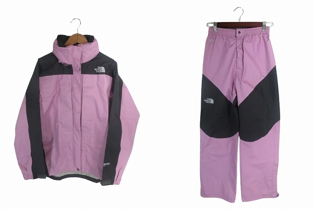 【中古】ザノースフェイス  セットアップ レインテックス プラズマ ナイロン ジャケット サイズM ピンク系 レディース