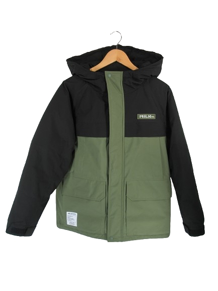 【中古】ミルクフェド MILKFED. アウター ジャケット ダウン フード ジッパー ワンポイント グリーン ブラック S