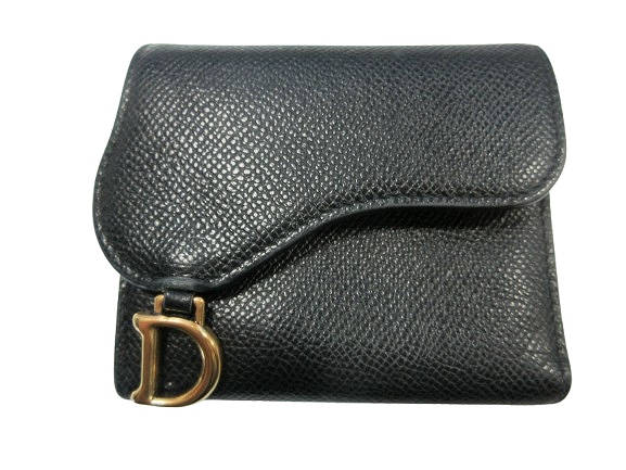 【中古】ディオール Dior 三つ折り 財布 レザー 黒 QQQ ☆AA★ レディース