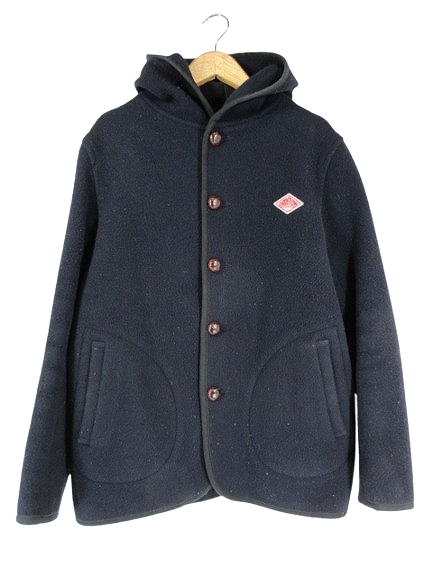 【中古】ダントン DANTON ウール モッサ ジャケット コートフード 前開き ボタン 長袖 刺繍 ロゴ 15A-SL-001 36 ネイビー レディース