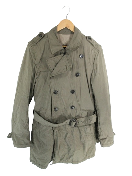 【中古】ヘルノ HERNO トレンチコート アウター ジャケット ダブルブレスト ベルト 無地 カーキ サイズ48 QQQ メンズ