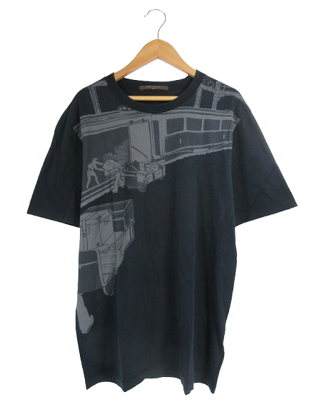【中古】ルイヴィトン LOUIS VUITTON Tシャツ クルーネック 半袖 プリント サイズS ネイビー ☆AA★ QQQ メンズ