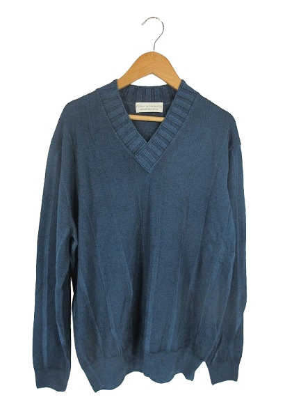 【中古】FILIPPO DE LAURENTIIS プルオーバー ニット セーター Vネック 長袖 リブ 無地 ブルー系 サイズ52