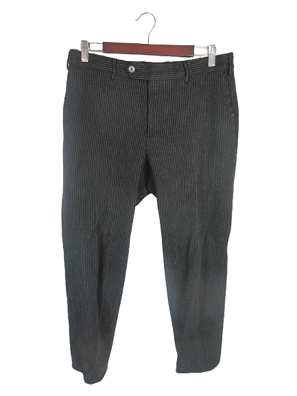 【中古】ピーティートリノ PT TORINO SLIM FIT パンツ スラックス ロング ゴムウエスト 伸縮 ストライプ ブラック 50