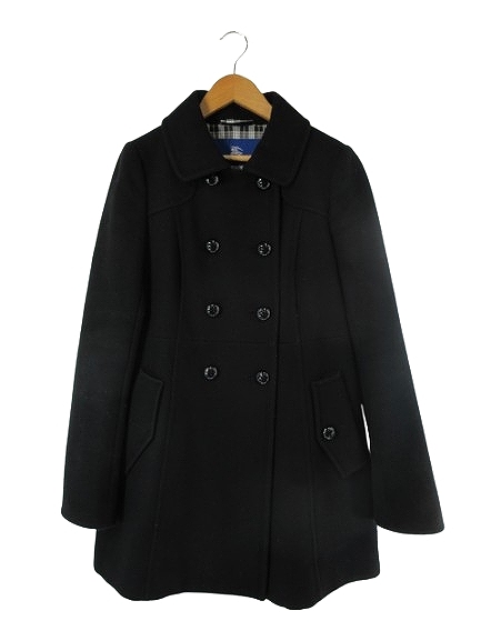 【中古】バーバリーブルーレーベル BURBERRY BLUE LABEL ピー コート P ジャケット ダブルブレスト 黒 38 国内正規