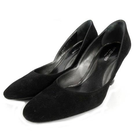 【中古】セルジオロッシ Sergio rossi パンプス ウエッジソール スウェード レザー イタリア製 ブラック 黒 36.5
