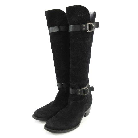 【中古】ブッテロ BUTTERO ブーツ ロングブーツ スウェード ベルト サイドファスナー ブラック 黒 35.5 レディース