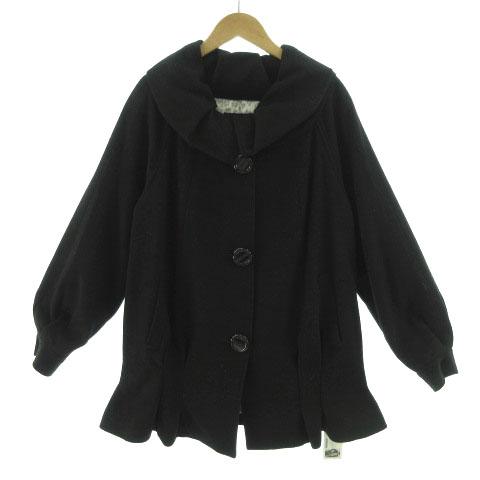【中古】未使用品 リツコ シラハマ RITSUKO SHIRAHAMA コート ビッグカラー コクーン調 カシミヤ混 ブラック 黒 1 レディース