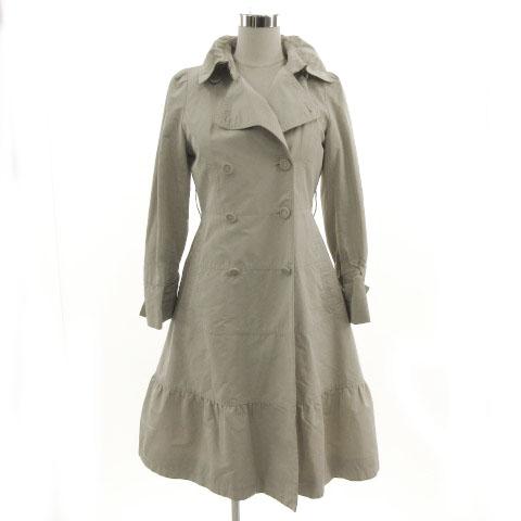 【中古】トゥービーシック TO BE CHIC コート ステンカラー ギャザー Aライン リボン ライナー付き グレージュ系 40