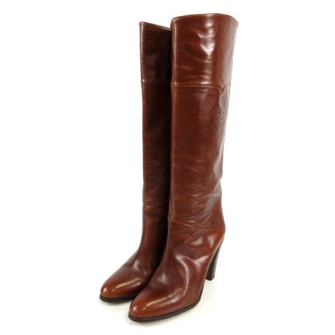 【中古】タニノクリスチー TANINO CRISCI ブーツ ロングブーツ レザー イタリア製 ハンドメイド ブラウン 茶 35.5