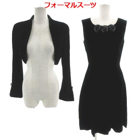 【中古】M'S GRACY スーツ フォーマル ワンピーススーツ ベロア ジャケット ワンピース コサージュ ミディ丈 黒 9