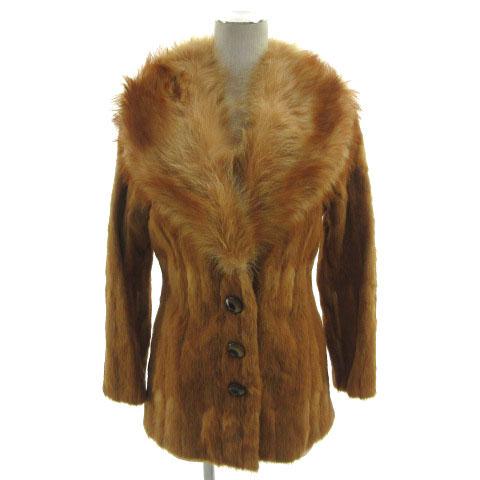 【中古】エンバ EMBA コート ボリュームカラー ショート丈 毛皮 日本製 ブラウン系 茶系 ベージュ レディース