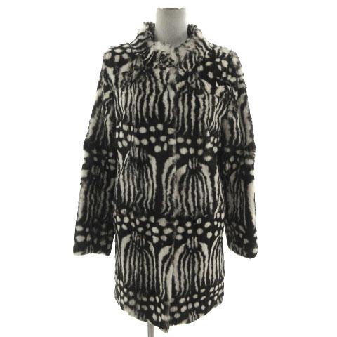 【中古】リツコ シラハマ RITSUKO SHIRAHAMA コート ラビットファー スタンドカラー 総柄 茶 ライトベージュ 1