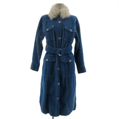 【中古】グレースクラス GRACE Class コート ステンカラー ファー 2way コーデュロイ ベルト コットン 青系 36