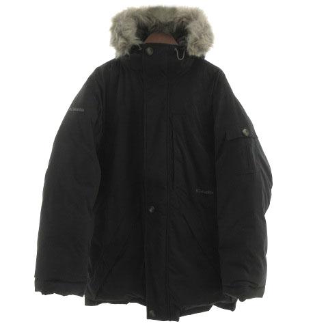 【中古】コロンビア Columbia ダウンジャケット フード ファー ロゴ刺繍 ダブルジップ ブラック 黒 M メンズ