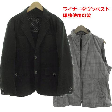 【中古】インターメッツォ ジャケット テーラード フェイクレザー ヌバック調 ライナー単独使用可能ダウンベスト 黒 M