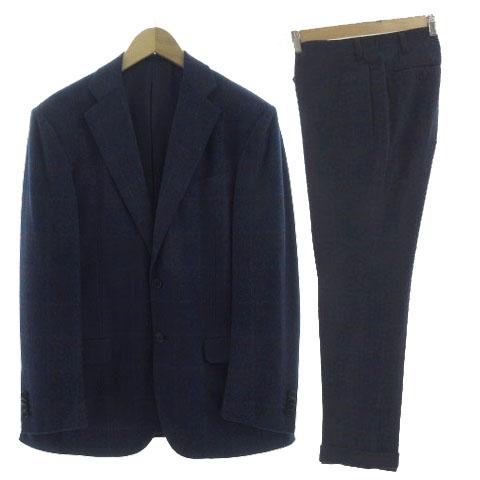 【中古】Owner's Garment スーツ ジャケット パンツ 起毛 エルメネジルドゼニア イタリア製生地 格子柄 紺 青 赤