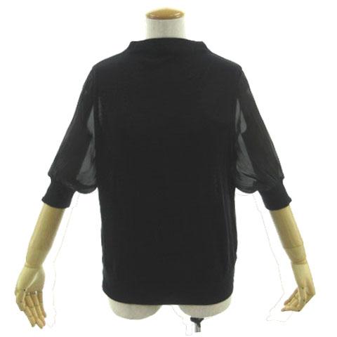 【中古】エミュー EMUE ルシャンテ ニット モックネック シフォン袖切替え シースルースリーブ 五分袖 コットン 黒 38の通販はau ...