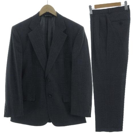 【中古】ブルックスブラザーズ スーツ ジャケット パンツ 裾ダブル 格子柄 グレー系 ネイビーグレー 青 38SHT 32W