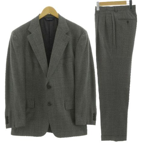 【中古】ブルックスブラザーズ スーツ ジャケット パンツ 裾ダブル グレンチェック グレー 黒 茶系 38SHT 32W