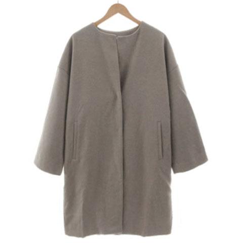 【中古】未使用品 リヴドロワ RIVE DROITE コート ノーカラー オーバーサイズシルエット 起毛 ウール混 茶系 F