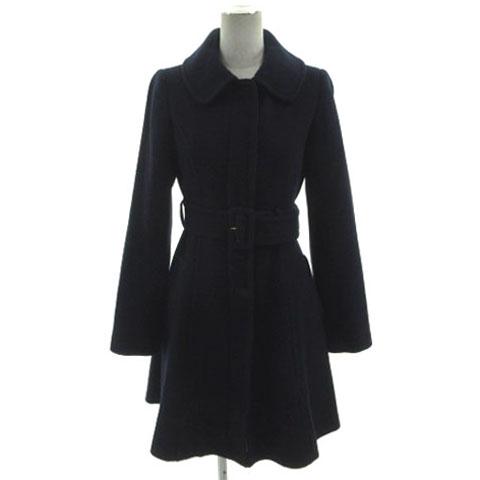 【中古】BLUE LABEL CRESTBRIDGE シングルベルテッドコート 55B27-667-29 ステンカラー ベルト付き 起毛 紺 36