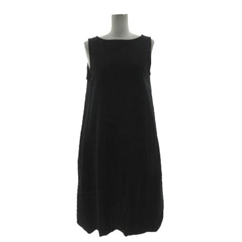 【中古】未使用品 ミズイロインド mizuiro ind ワンピース ボートネック ノースリーブ ひざ丈 日本製 コットン 黒